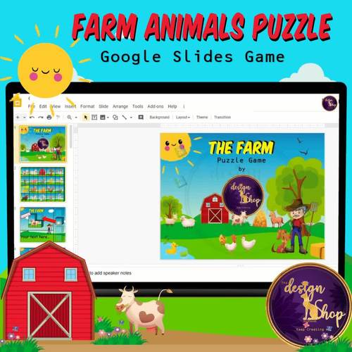 Farm Animals 3D Digital Puzzle Google Slides Game Distance Learning