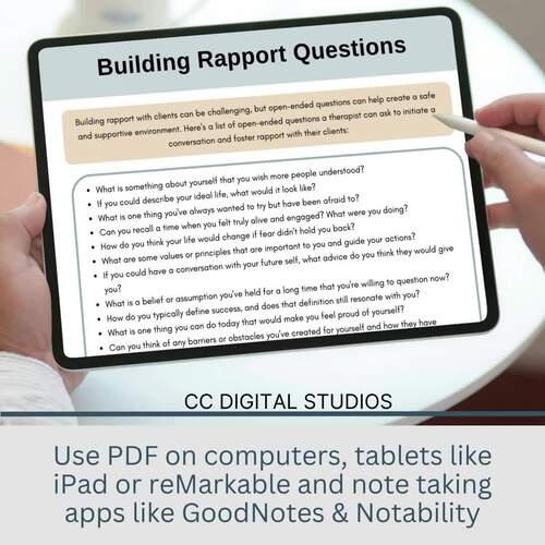 Therapy Questions to Build Rapport, Therapy Cheat Sheet, Reference Sheet