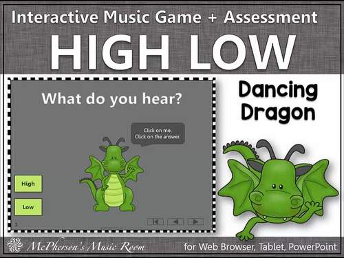 High and Low Music Opposite Interactive Music Game + Assessment {dragon}