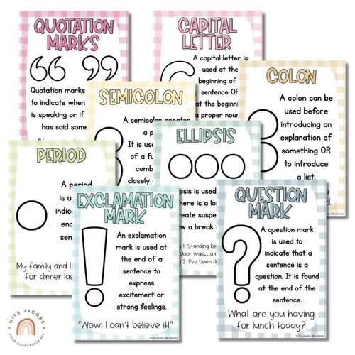 Punctuation Posters | Daisy Gingham Pastels English Classroom Decor