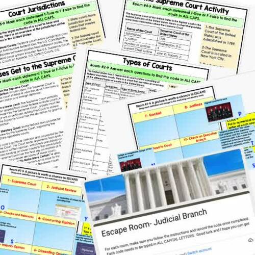 Judicial Branch Digital Escape Room, Breakout Room Activity Pages No Prep