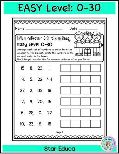 Back to School Math Review Ordering Numbers to 120 Worksheet | First Grade