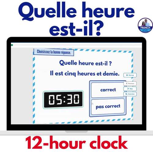 French Telling Time Boom™ Digital Task Cards 12-hour clock l'heure courante