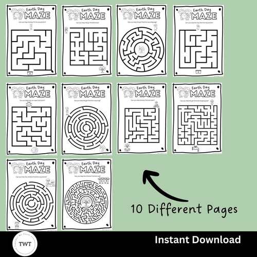 Earth Day Themed Mazes, 10 Different Fun Mazes, Celebrate Earth Day
