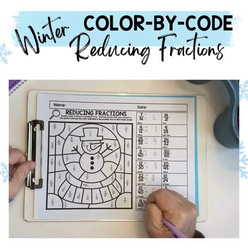 Winter Math Reducing Fractions Color by Code Differentiated Practice ...