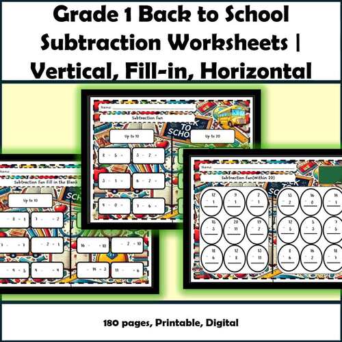 Grade 1 Back to School Subtraction Worksheets | Vertical, Fill-in ...