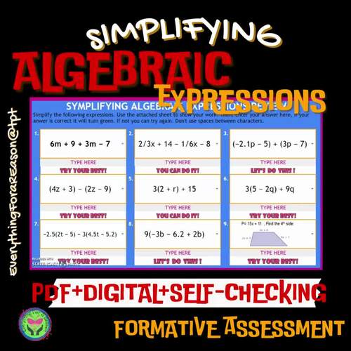 Simplifying Algebraic Expressions Self-checking Activity | TPT