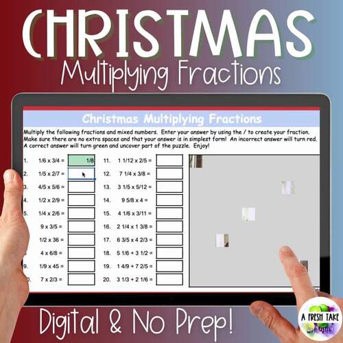 Christmas Pixel Art Math Grade 5 Multiply Fractions Google Sheets Self ...