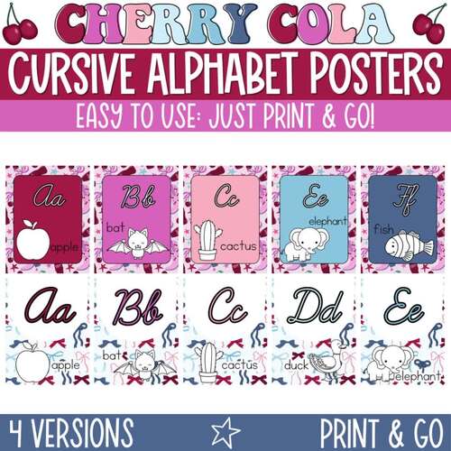 Retro Cherry Coquette Cursive Alphabet Posters, Cherry Cola Alphabet ...