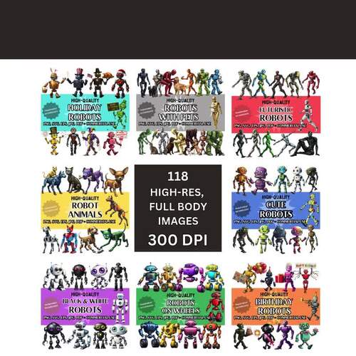 Robot Illustrations Clipart Collection. 118 Individual Images. | TPT