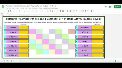 Factoring Polynomials Trinomials (a=1) Digital Activity Mystery Picture