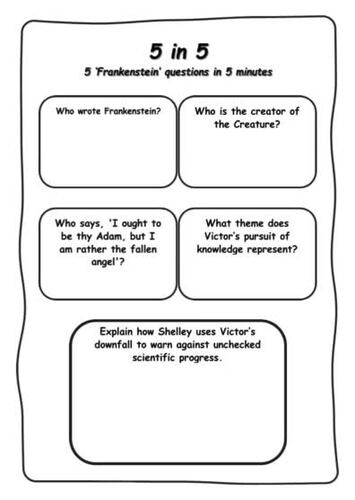 English Literature Frankenstein Starter Questions Worksheets PDF