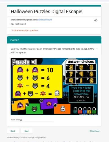 Halloween Logic Picture Puzzles Digital Math Escape Room Activity