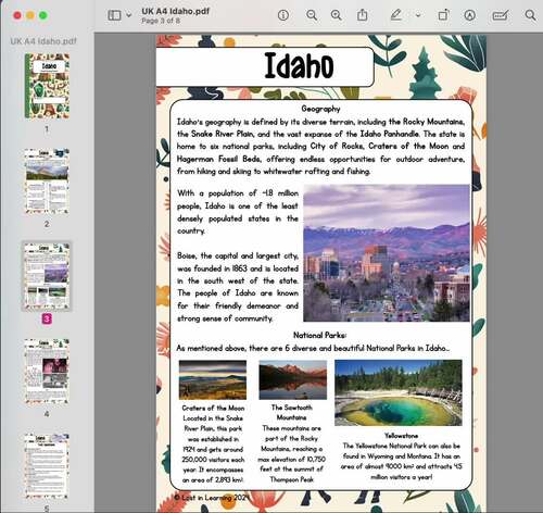 Idaho || US States || Information Text Close Reading Comprehension