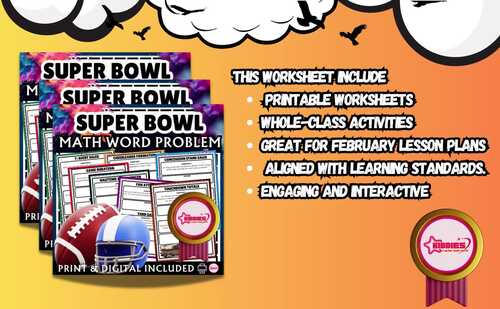 Super Bowl Math Word Problem Activity 2025 Addition, Subtraction 3rd ...