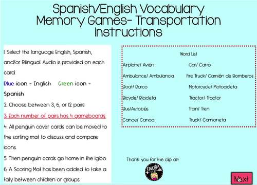 Boom Cards - Spanish & English Audio - Vocabulary - Transportation ...