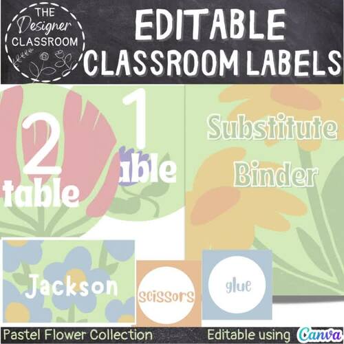 Editable Classroom Labels Pack | Pastel Flower Classroom Decor | TPT
