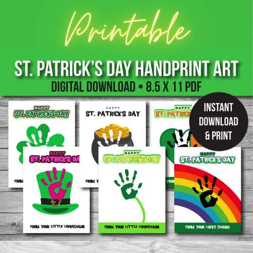 St Patricks Day Handprint Footprint Art Craft BUNDLE, Printable PDF