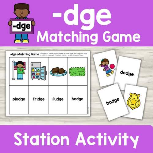 -dge Phonics Matching Game Center Station | 1st 2nd Grade Activity Reading