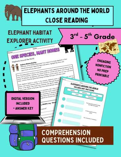 Elephant Habitat Explorer BUNDLE | Close Reading & Science Activities ...