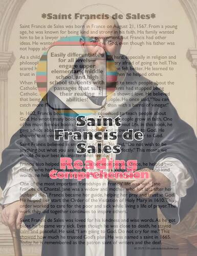 Saint Francis de Sales Reading Comprehension Packet - Catholic Saint ...