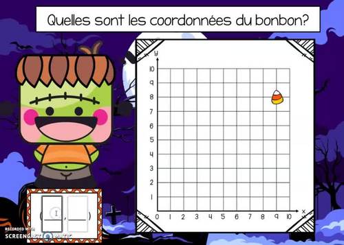 Plan cartésien de l'Halloween 4e année Boom CARDS French distance learning