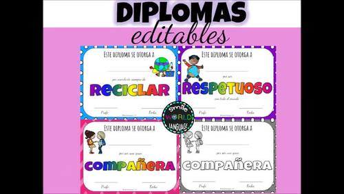 Certificados EDITABLES Diplomas Premios Graduación Español Final de curso