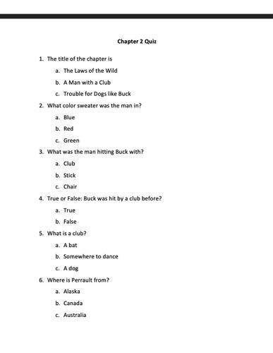 Call of the Wild CHAPTER QUIZ, Conventional 6 - Readtopia | TPT