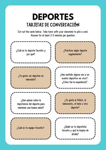 TALKING ABOUT SPORTS IN SPANISH DEPORTES TARJETAS DE CONVERSACIÓN
