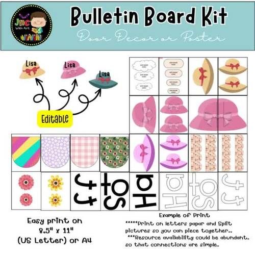 Mother's day Bulletin Board Kit Hats Classroom Door Decor May Editable