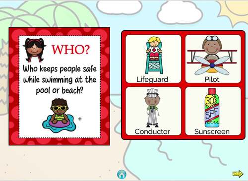 Summer Theme WH Questions Speech & Language Therapy Autism ESY Boom™ Cards