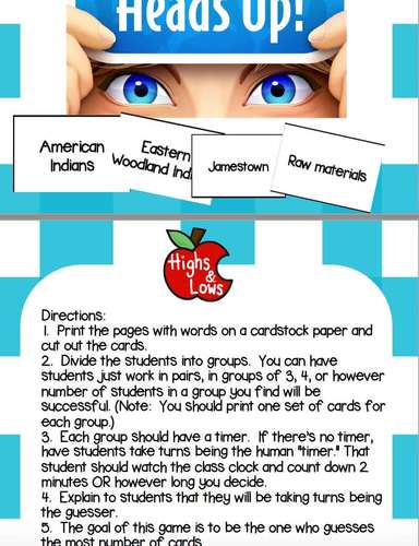Heads Up! Jamestown Unit Review Game by Highs and Lows of a Teacher