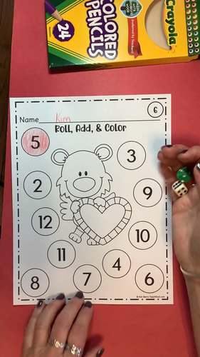 Addition to 12 Worksheets Grades K-2 Valentine's Day Roll Add Color ...