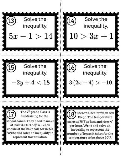 Expressions, Equations, Inequalities Task Cards, Scavenger Hunt, Google ...