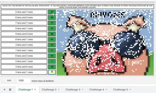 Place Value Hundreds Tens Ones Pixel Art Math Google Sheets | 5 Images