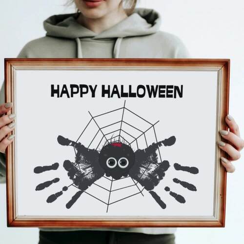 Template Handprint Craft | Halloween Spider Craft Preschool | Halloween ...