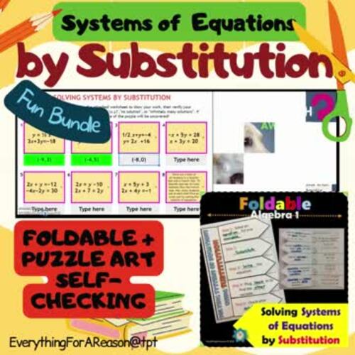 Systems of Equations by Substitution Fun Bundle: Foldable+Digital Puzzle