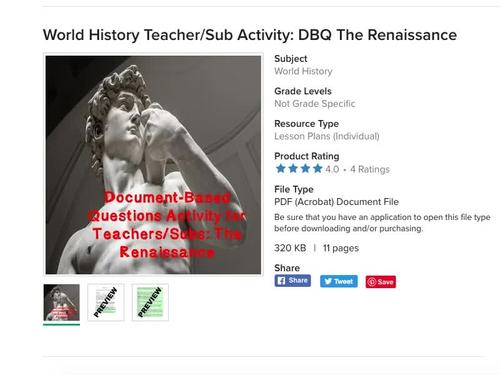 World History Teacher/Sub Activity: DBQ The Renaissance | TpT