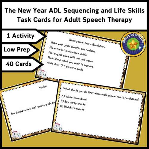 The New Year ADL Sequencing and Life Skills Task Cards for Adult Speech ...