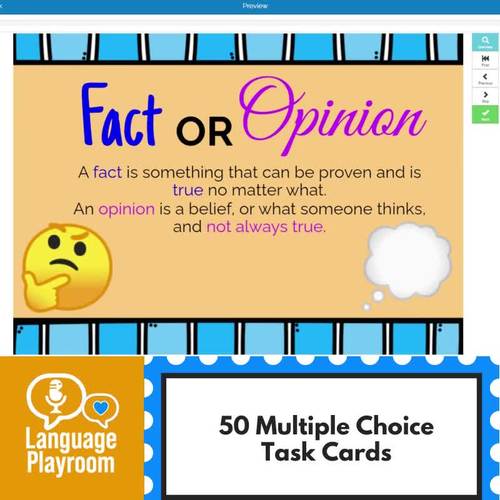 Fact or Opinion Boom Cards - 50 No Prep Digital Task Cards for Speech ...