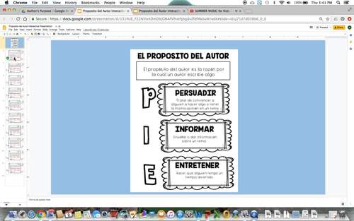 Author's Purpose in Spanish for Google Classroom - Propósito del autor