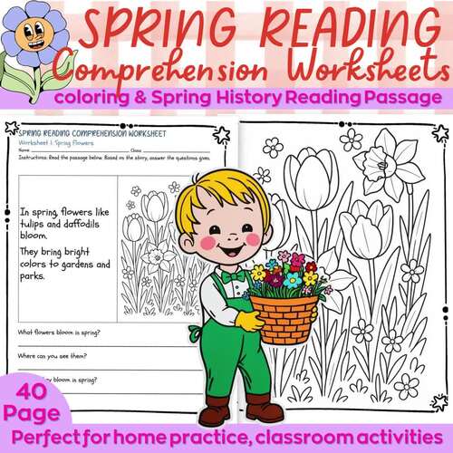 Spring Reading Comprehension Worksheets with Coloring Pages and History ...