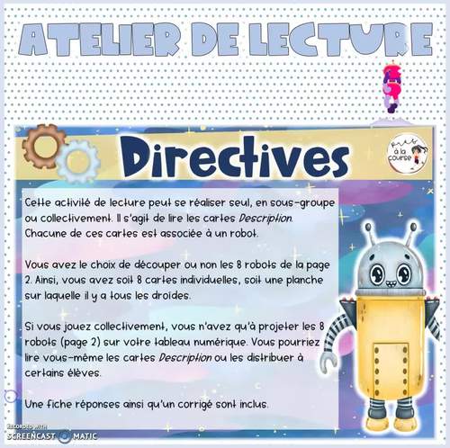 French Reading Robots | Atelier de lecture Robots by Caroline Joannette