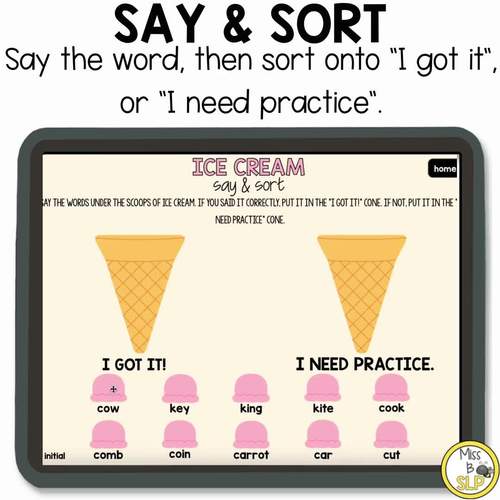 Ice Cream Articulation Say & Sort - Digital Speech Progress Monitoring