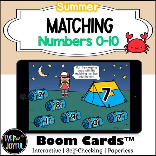 PreK Summer Math Boom Cards™ Camping Number Matching 0-10 by Ever Joyful