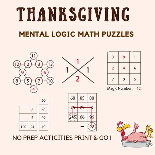 Thanksgiving Mental Math Early Finisher - Challenge - Critical Thinking ...