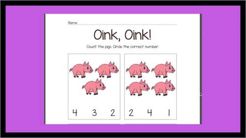 Farm Animals Counting Numbers 1-5 by sheetworm | TpT