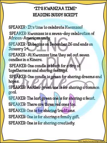 Kwanzaa Songs, Poems, Readers Theater Literacy Activities ELA Activities