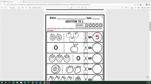 Addition to 5 with Pictures | Cut & Paste Worksheets | Pre-K–K | TPT