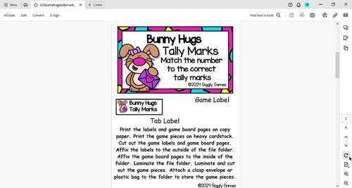 Giggly Games Bunny Hugs Tally Marks File Folder Game Valentines Day